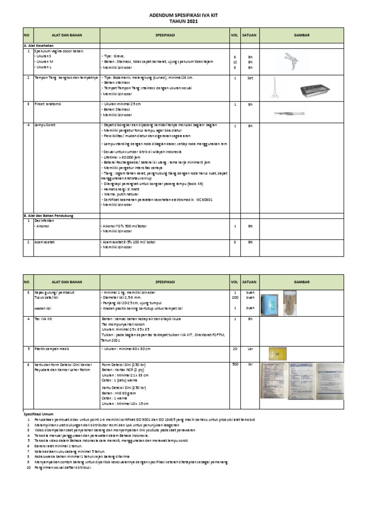 Spesifikasi IVA KIT | PDF