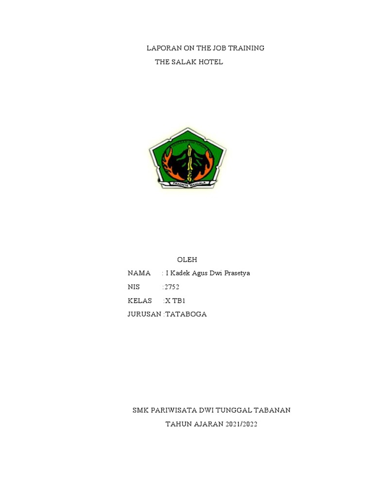 Laporan OJT SMK Pariwisata Dwi Tunggal | PDF