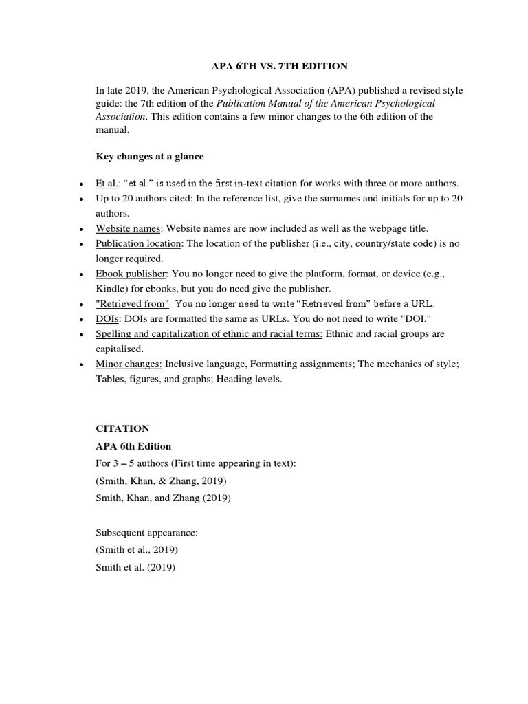 APA 7th Vs APA 6th | PDF | Apa Style | Academic Publishing