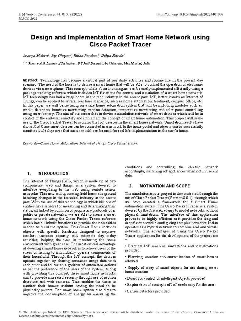 Design and Implementation of Smart Home Network Using Cisco Packet ...