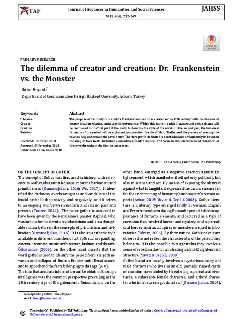 The Dilemma of Creator and Creation: Dr. Frankenstein vs. The Monster ...
