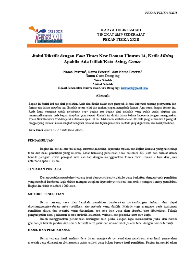 Template Panduan LKTI SMP Sederajat PF XXIII | PDF