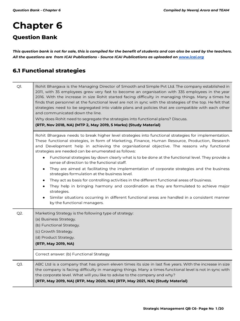 Functional Strategies Question Bank C6 | PDF | Marketing | Logistics