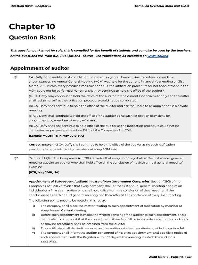C10 Audit Question Bank | PDF