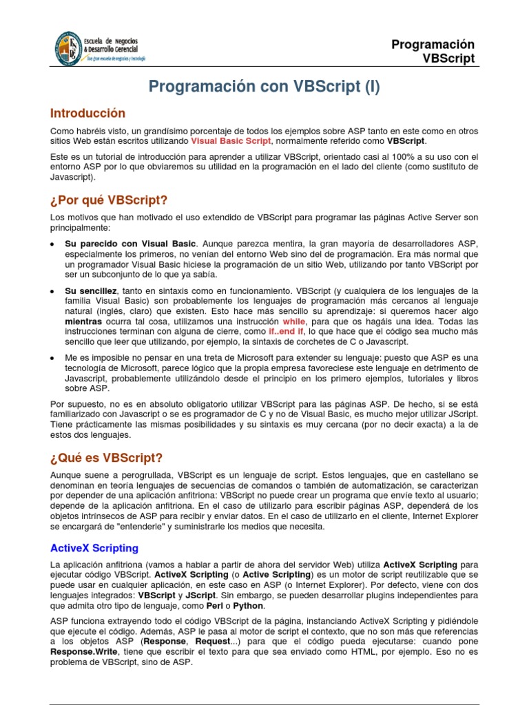Programación VBScript | PDF | Páginas del servidor activo | Script Java