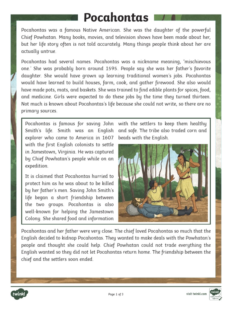 Third Grade Pocahontas Reading Comprehension Activity | PDF