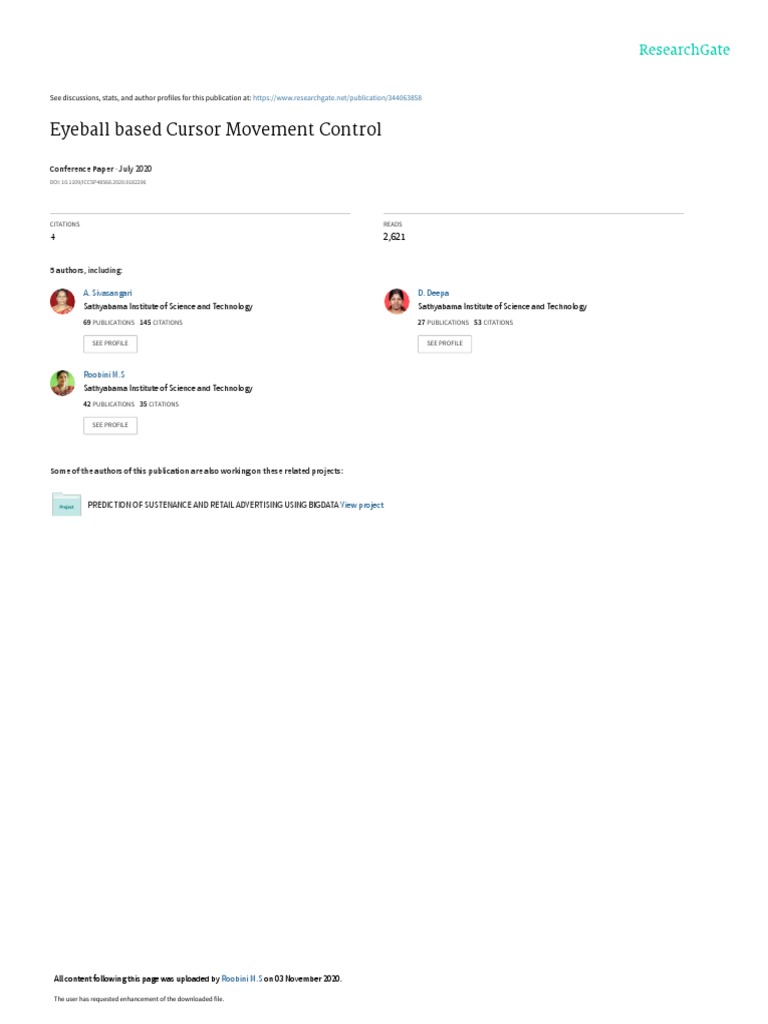 Eyeball Based Cursor Movement Control | PDF | Human–Computer Interaction | Cursor (User Interface)