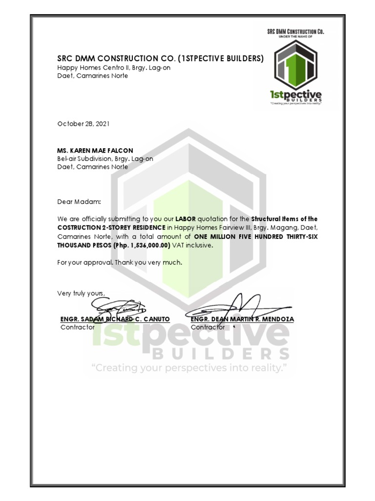 QUOTATION LABOR COST (STRUCTURAL ONLY) Letter | PDF