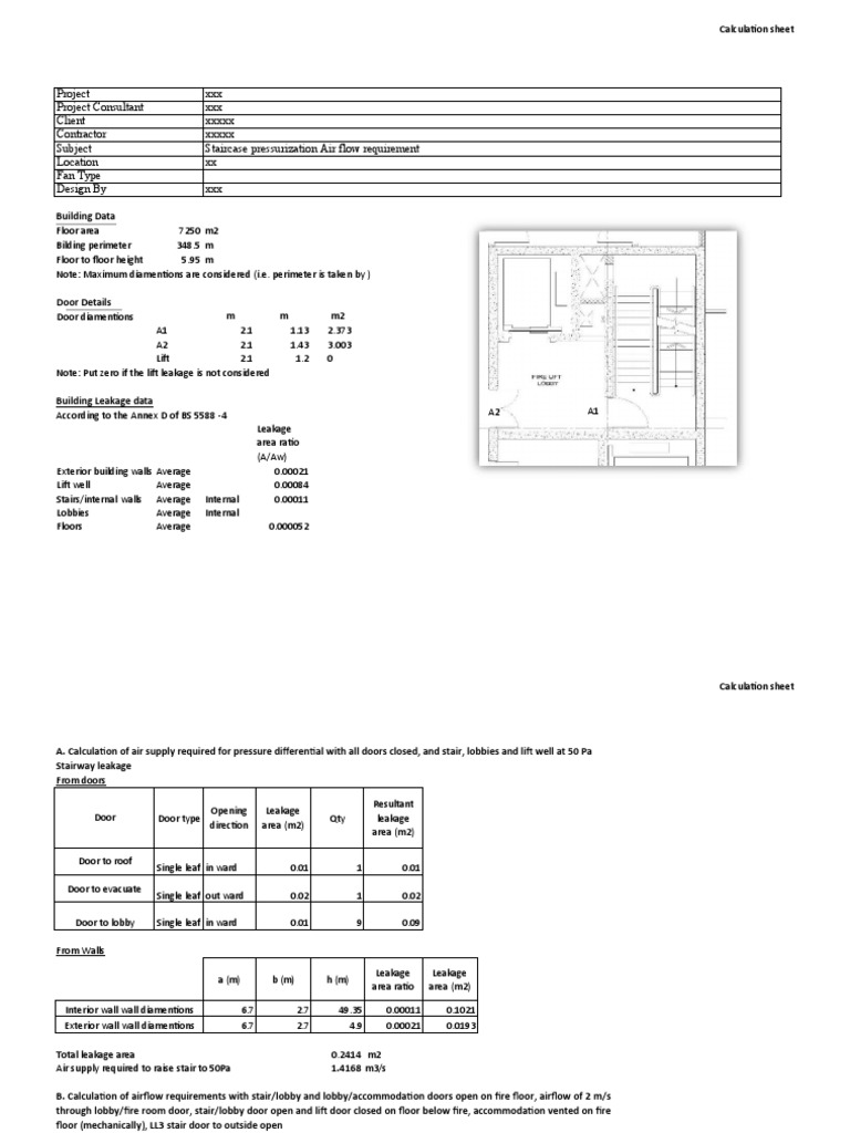 Staircase Pressurization Calculation Sheet | PDF | Elevator | Stairs