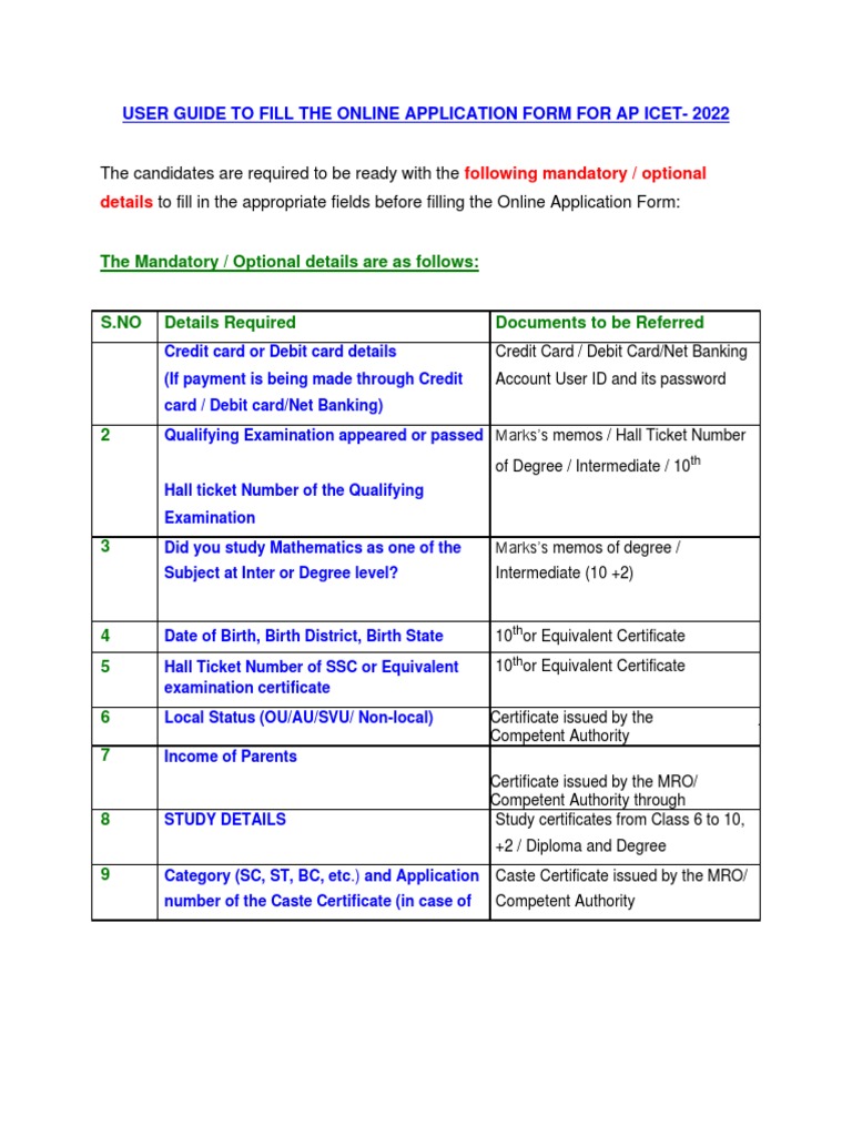 The Candidates Are Required To Be Ready With The To Fill in The ...