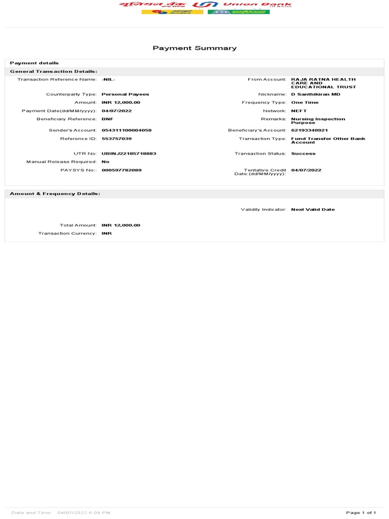 Payment Summary: Payment Details General Transaction Details | PDF