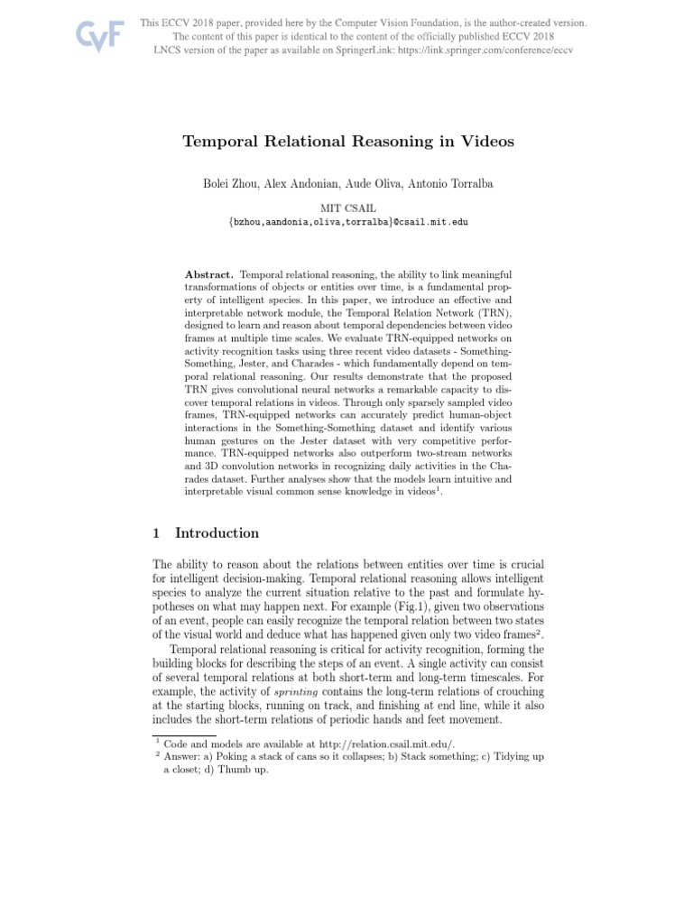 Bolei Zhou Temporal Relational Reasoning ECCV 2018 Paper | Download ... Bolei Zhou Temporal Relational Reasoning ECCV 2018 Paper | Download ...
