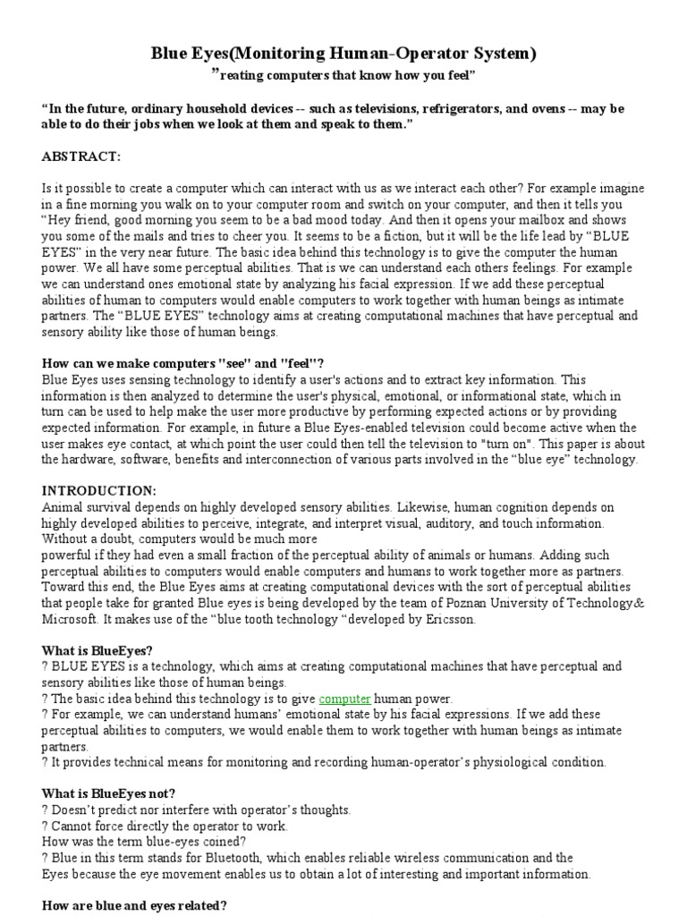 Blue Eyes | PDF | Bluetooth | Perception