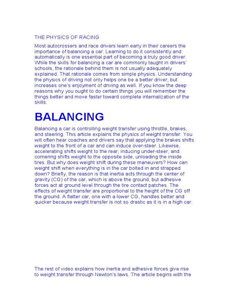 The Physics of Racing | PDF | Force | Weight