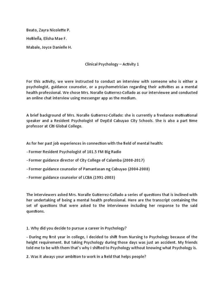 Clinical Psych Interview Report | PDF | Psychology | Interview