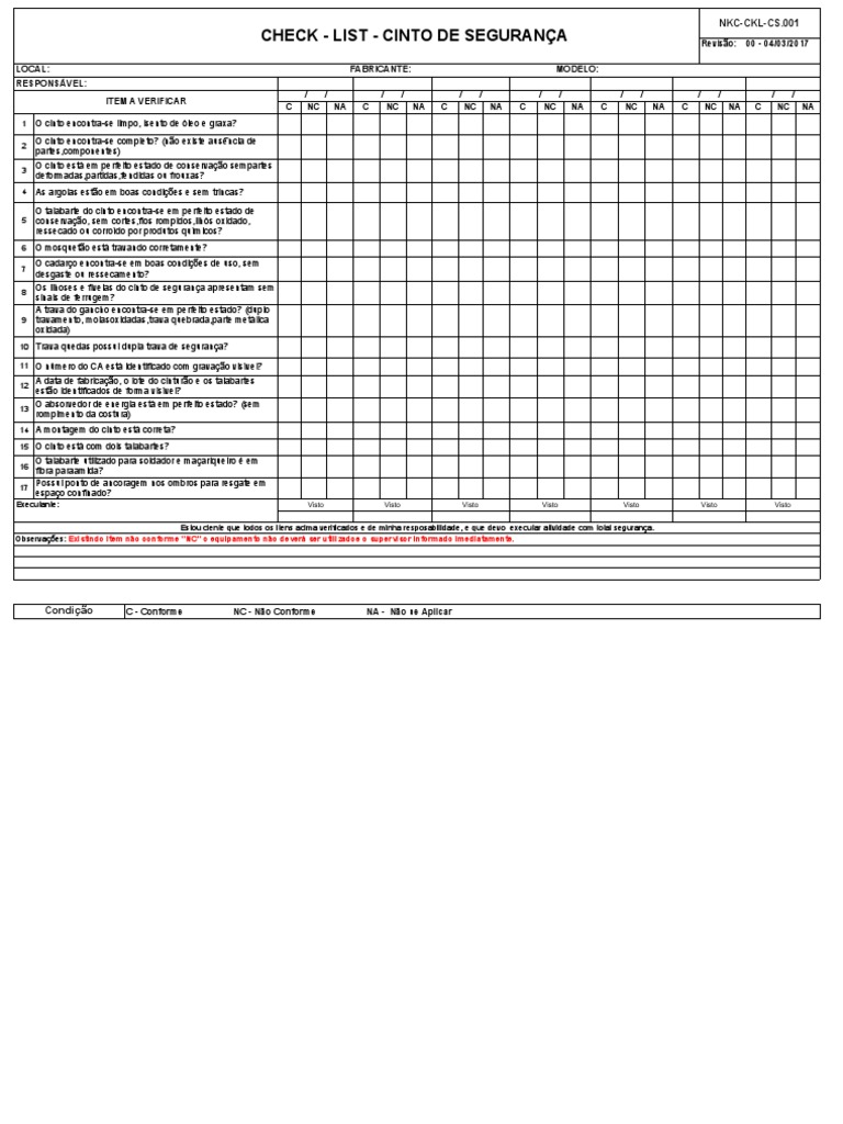 check-list-de-cinto-de-segurança | PDF