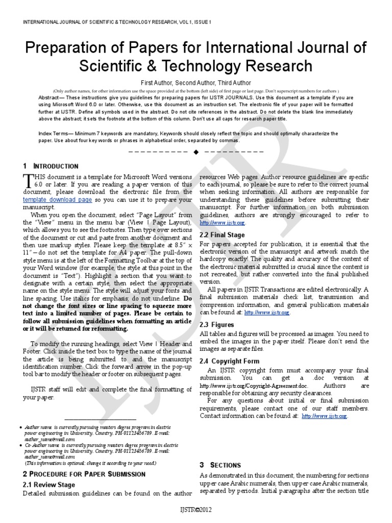 IJSTR Template | PDF | Page Layout | Written Communication