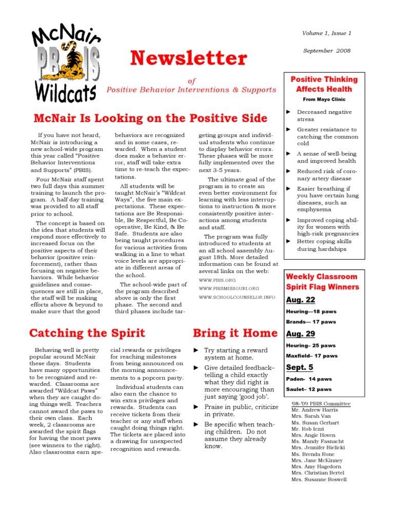 Pbis Sep - 08 Newsletter | PDF | Behavioural Sciences | Psychological ...