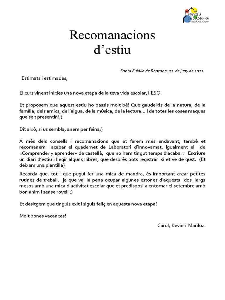 Deures D'estiu 6è Definitiu | PDF