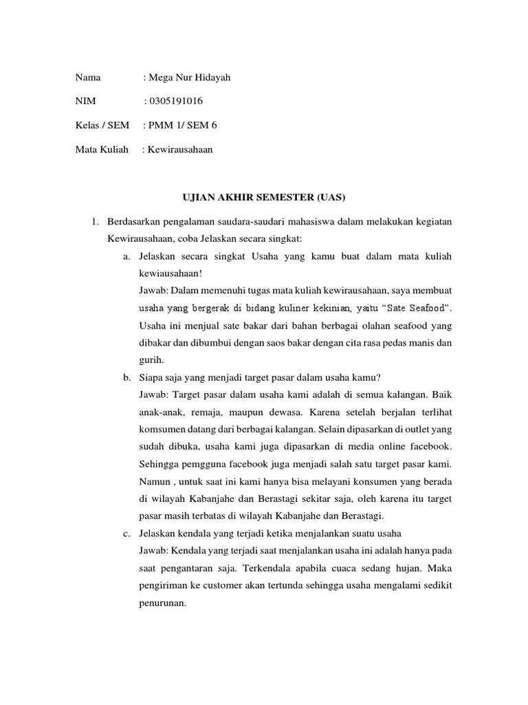 Uas Kwu - Mega Nur Hidayah - 0305191016 - Pmm1-Sem6 | PDF