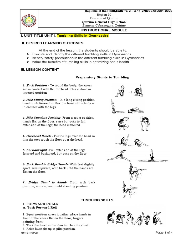 Tumbling-Skills-in-Gymnastics-Handout | PDF | Foot | Hand