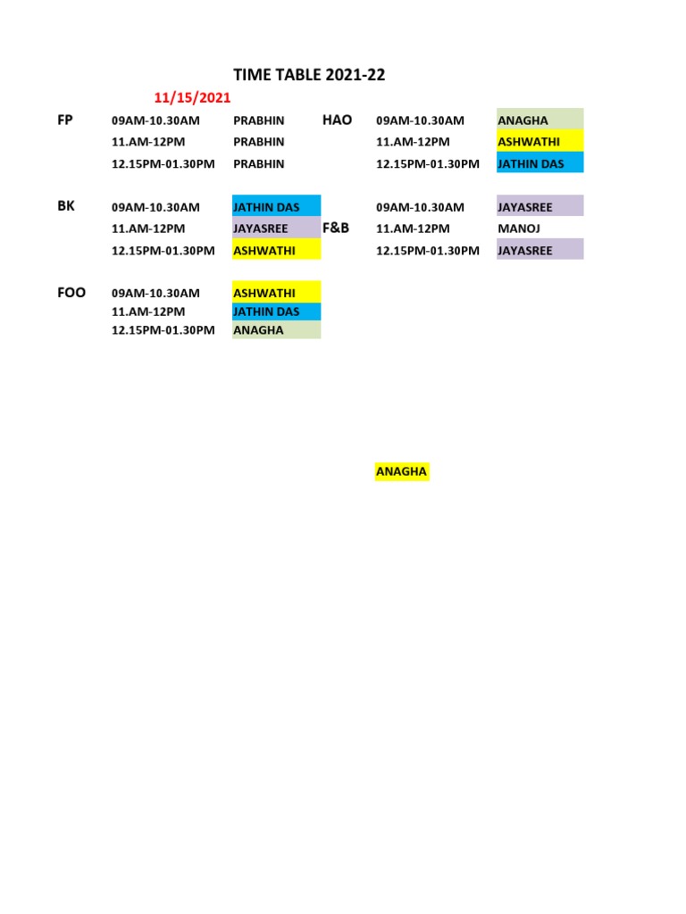 2021-22 Class Schedule Timetable | PDF