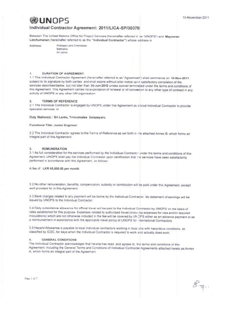 Individual Contract Agreement | PDF