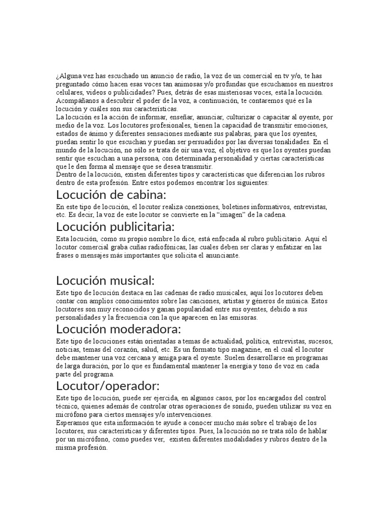Tipos y Características de la Locución | PDF | Radiodifusión