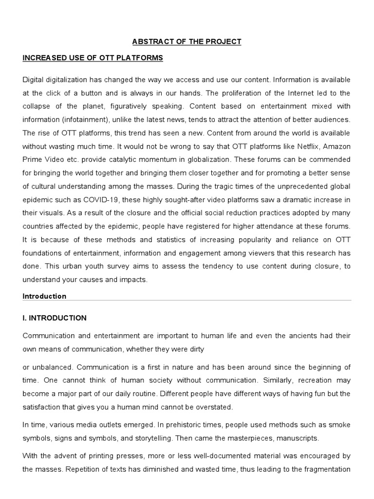 Abstract of The Project Increased Use of Ott Platforms | PDF | Mass ...
