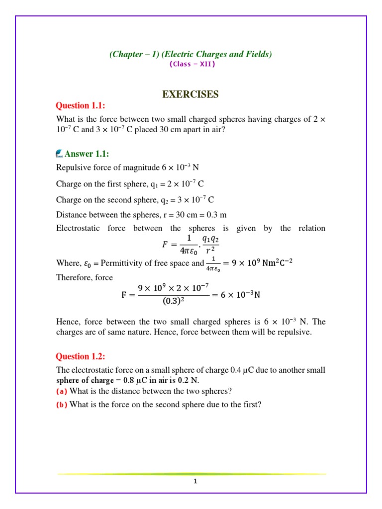 Physics Chapter 1 Solutions | PDF | Electric Charge | Flux