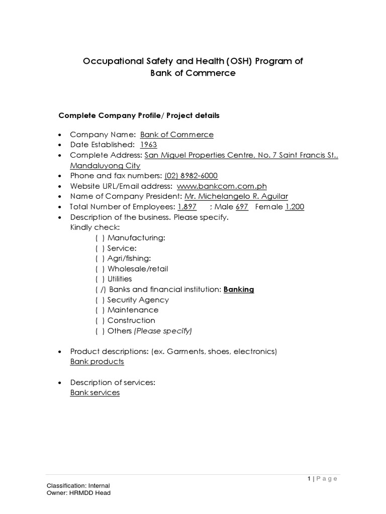 OSH Program Sample | PDF | Occupational Safety And Health | Personal ...