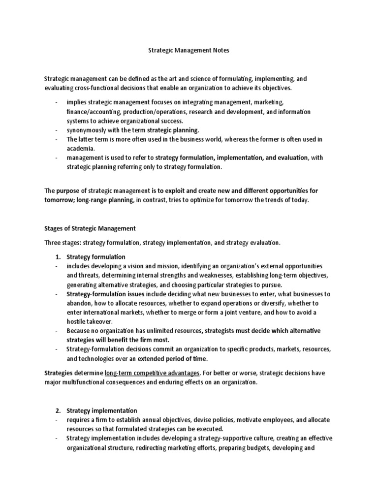 Strategic Management Notes | PDF | Strategic Management | Strategic ...