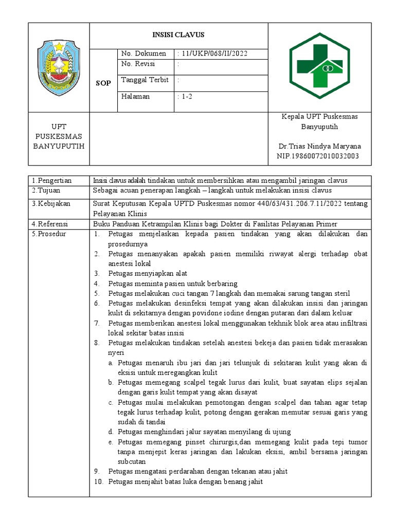 7.7.1.3 Sop Insisi Clavus Revisi-1 | PDF