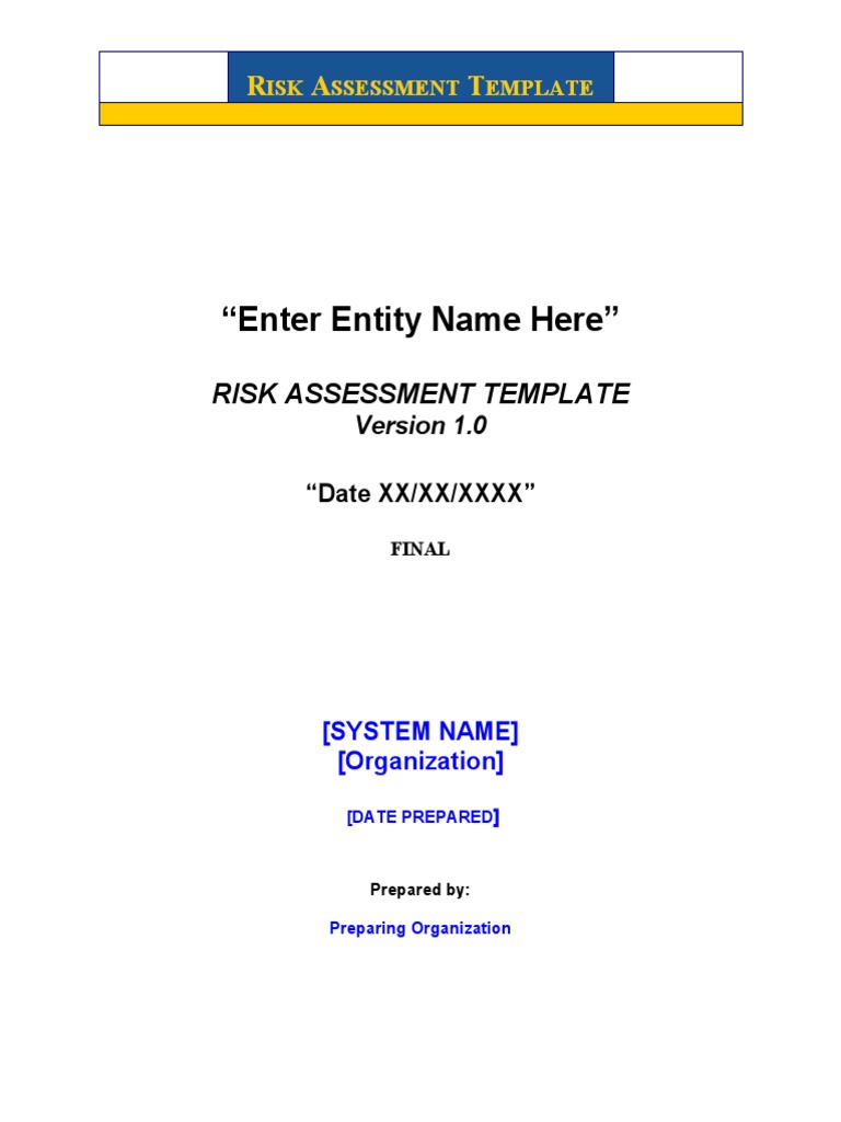 "Enter Entity Name Here": Risk Assessment Template | PDF | Threat (Computer) | Vulnerability ...