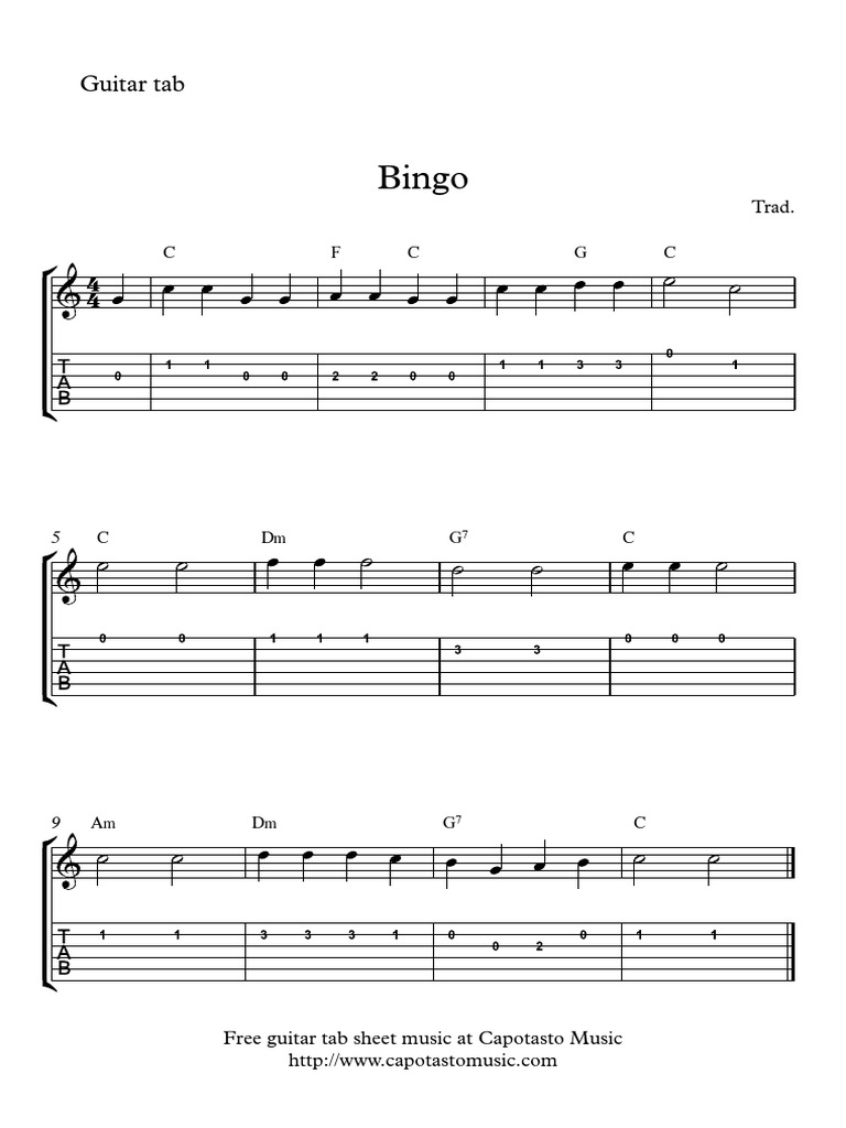 Bingo Guitar Tablature Melody | PDF