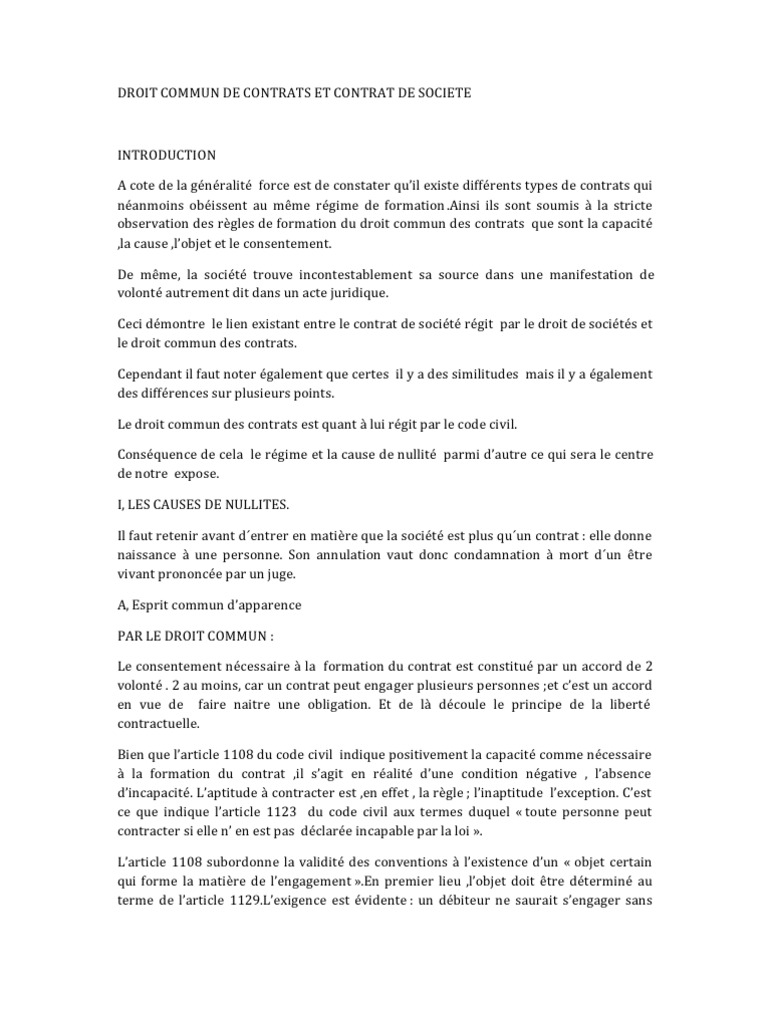 Droit Commun de Contrats Et Contrat de Societe | PDF | Nullité du ...