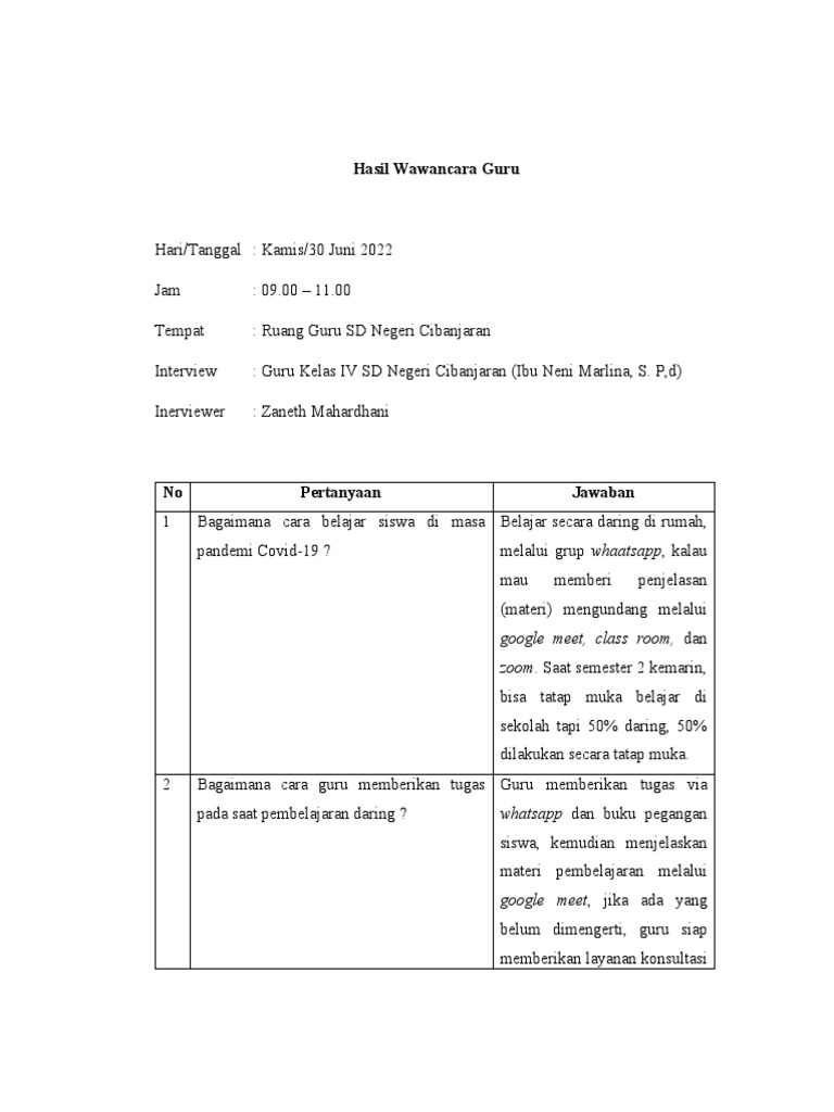 Instrumen Wawancara Guru | PDF
