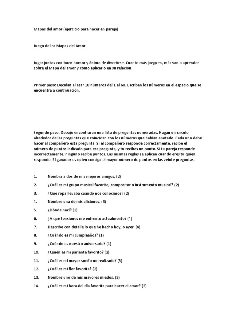 Mapas Del Amor (Ejercicio Parahacer en Pareja) | PDF