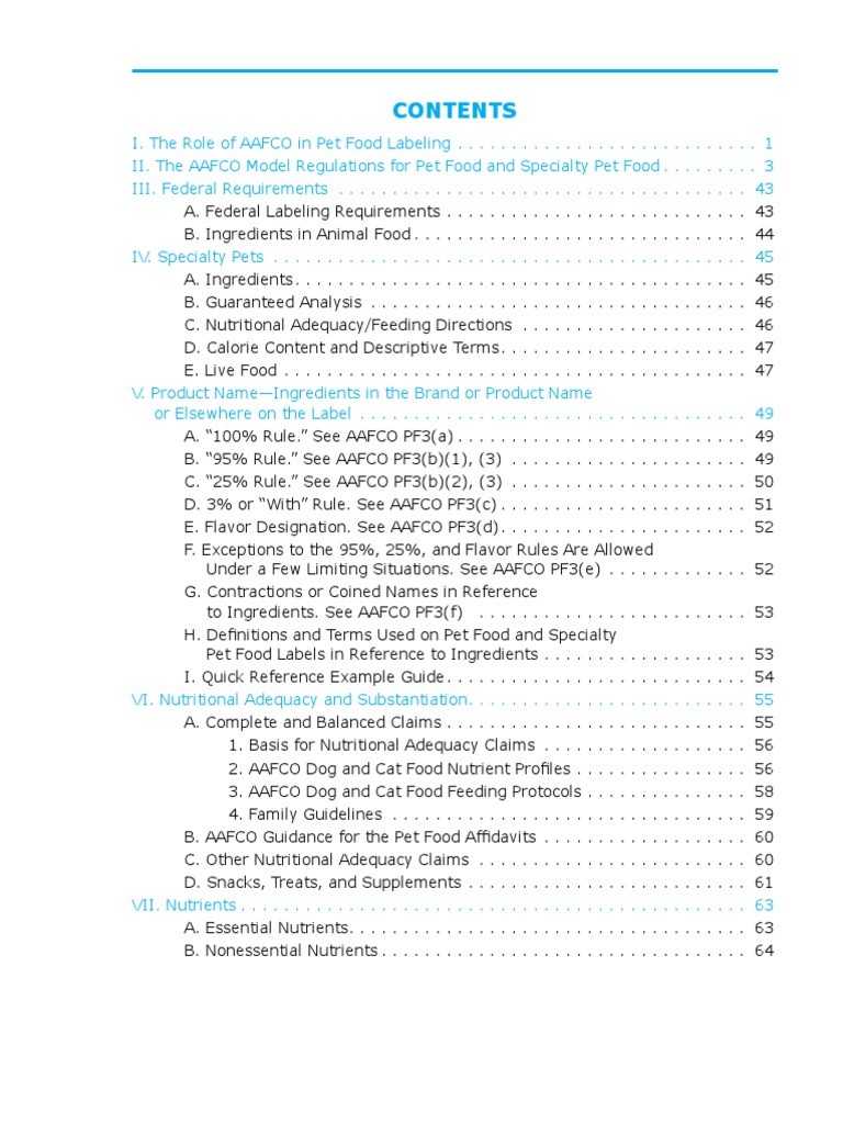 AAFCO Pet Food Labeling Guide TOC | PDF | Foods | Nutrition