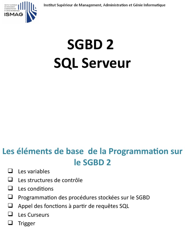 Cours SGBD2 SqlServer | PDF | SQL | Gestion des données