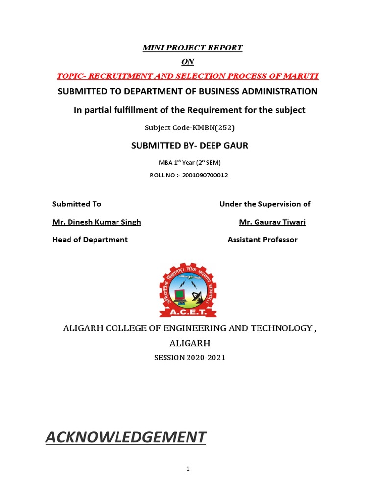 Mini Project Report-1 | PDF | Recruitment | Business