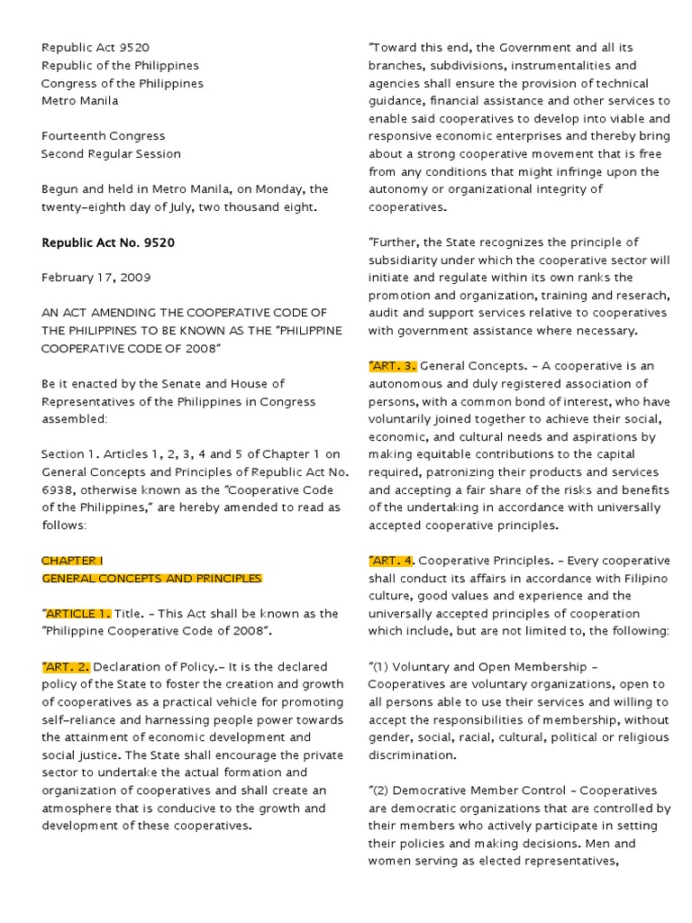 Republic Act 9520 | PDF | Cooperative | Board Of Directors