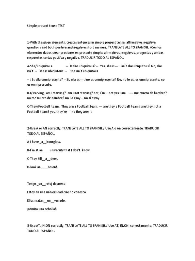 Simple Present Tense TEST Respuestas | PDF