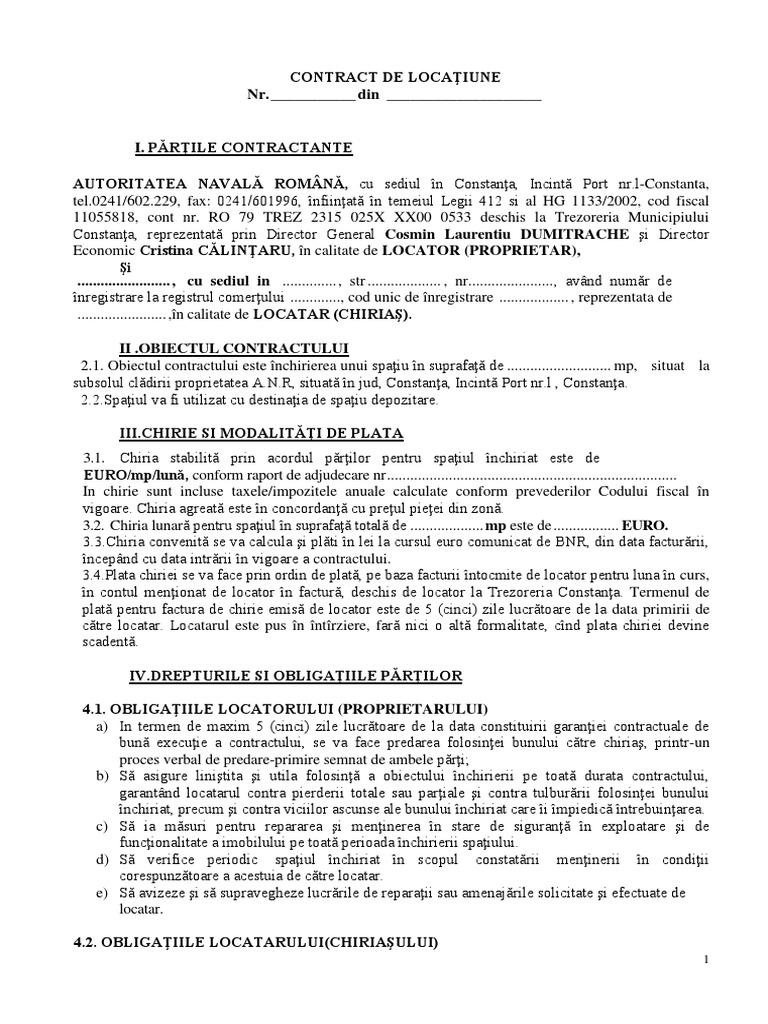 Contract de Inchiriere Model Inchiriere Spatiu Depozitare | PDF
