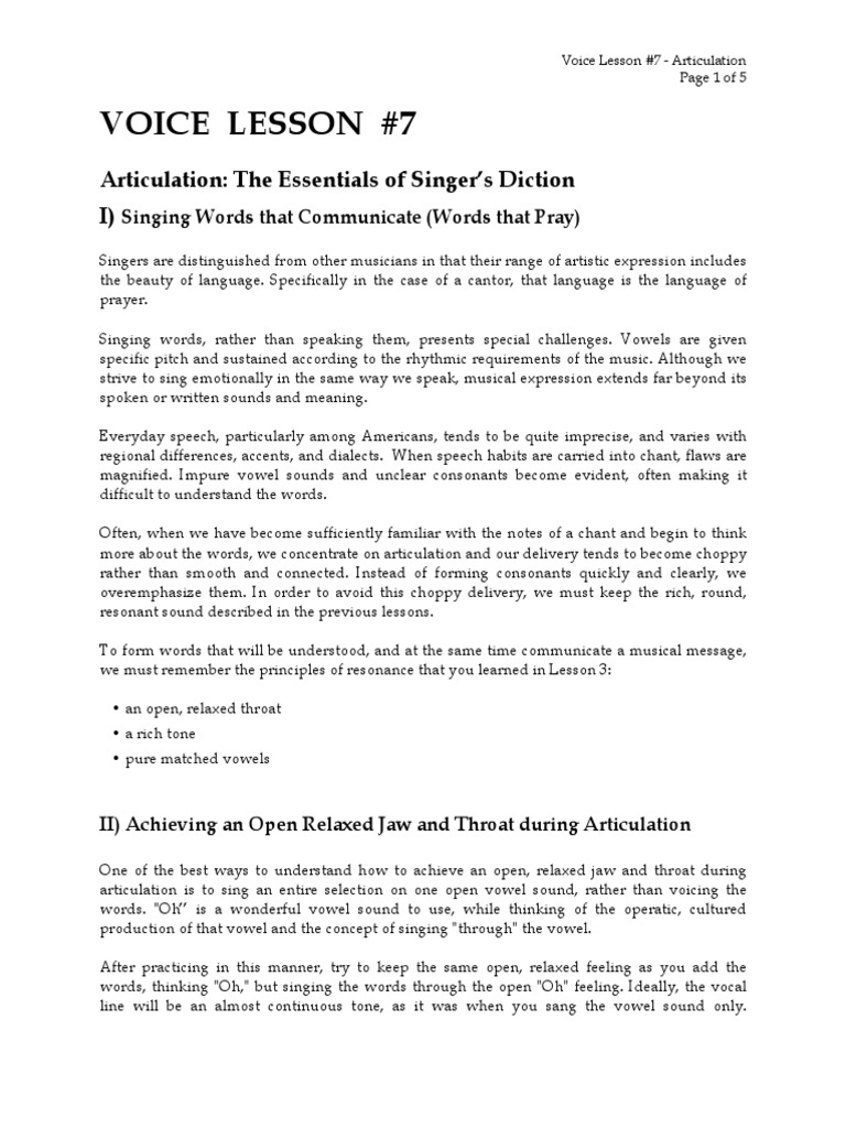 Articulation Essentials for Singers | PDF | Singing | Vowel
