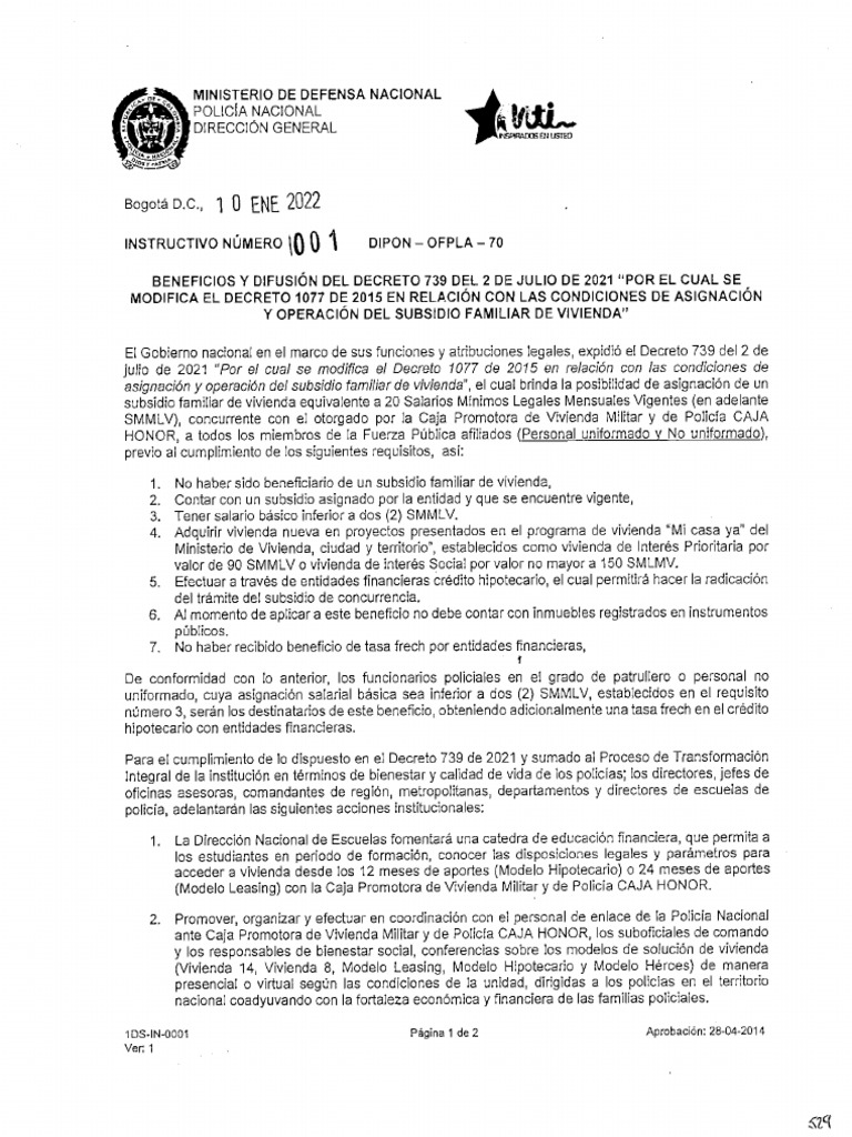 INSTRUCTIVO 001 DIPON-OFPLA Del 10012022 | PDF