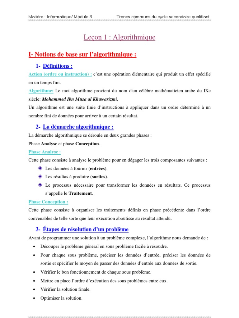 Introduction à l'Algorithmique | PDF | Variable (informatique) | Informatique