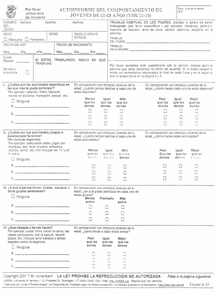CBCL_Test_Autoinforme_11_a_18_años | PDF