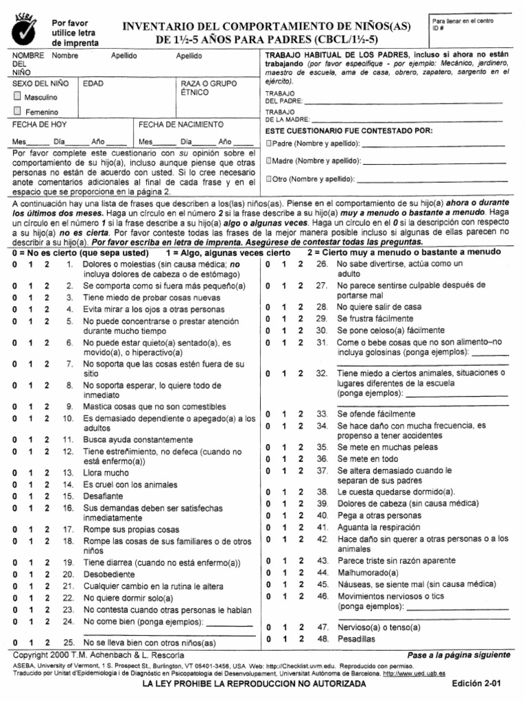 CBCL Test Padres 18m A 5 Años | PDF