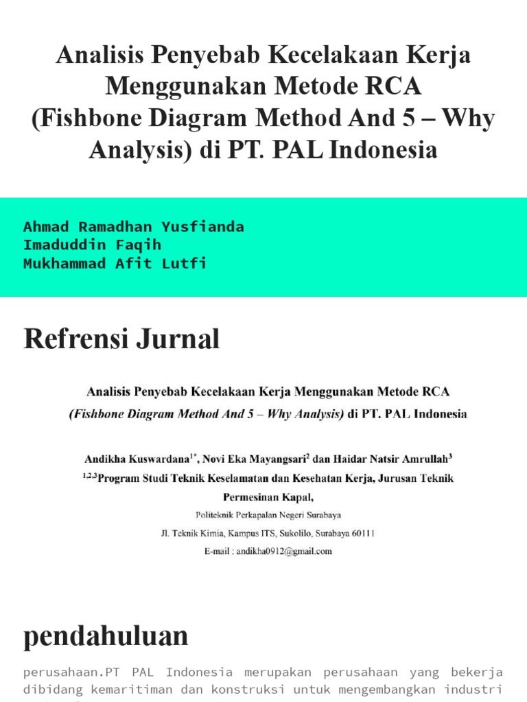 Analisis Penyebab Kecelakaan Kerja Menggunakan Metode RCA (Fishbone ...